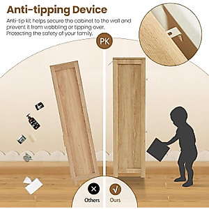 Iwell Storage Cabinet, Rattan Cabinet with 4 Rattan Doors & Adjustable Shelf, Bathroom Floor Cabinet for Living Room, Entryway, Home Office, Natural