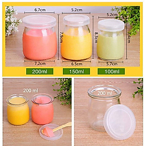 Dailydanny 6 Pcs Yogurt Pudding Jars Bottles With Plastic Lids Ideal for Jam, Honey, Wedding Favors, Shower Favors, Baby Foods (7 oz (200ml))