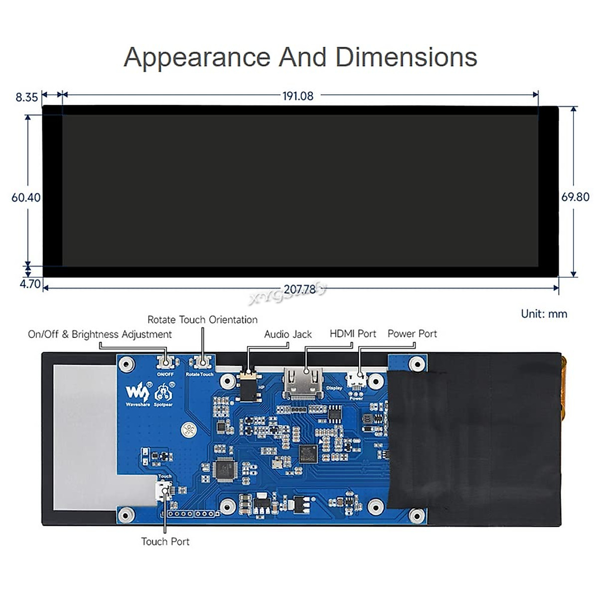 7.9 inch Raspberry Pi IPS Capacitive HDMI LCD 400×1280 Touch Screen Display Monitor Toughened Glass Panel Supports Raspberry Pi 4 3 2 Model B B+ A+ Jetson Nano Windows 10/8.1/8 / 7 @XYGStudy