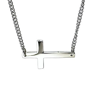 apop nyc Stainless Steel Sideways Cross Necklace 18 inch Curb Chain Unisex