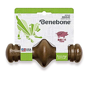 Benebone Zaggler Rolling Dog Chew Toy for Aggressive Chewers, Real Bacon, Made in USA, Medium