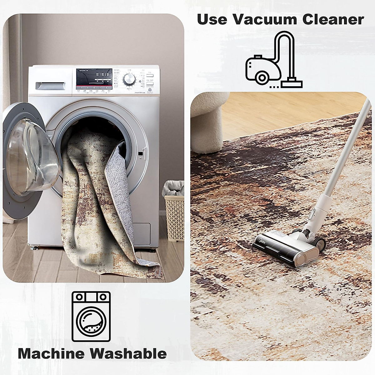 OIGAE Washable Rug 2x3, Abstract Modern Small Entryway Rug Door Mat with Non-Slip Backing, Front Entrance Carpet for Entrance Bedroom Bedside Kitchen Laundry Home Decor, Gold/Brown