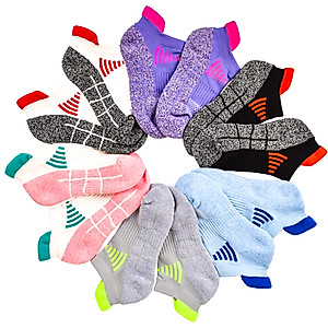 J.WMEET Womens Ankle Athletic Socks Low Cut Cushioned Breathable Running Performance Sport Tab Cotton Socks 6 Pack (Multicoloured)