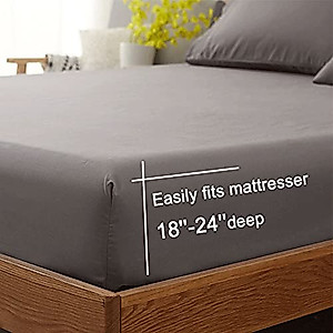 SONORO KATE Bed Sheet Set Super Soft Microfiber 1800 Thread Count Luxury Egyptian Sheets Fit 18-24 Inch Deep Pocket Mattress Wrinkle-4 Piece (Grey, Queen)