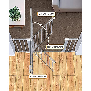 Mom's Choice Awards Winner-Cumbor 29.7-46" Auto Close Baby Gate for Stairs, Easy Install Pressure/Hardware Mounted Dog Gates for The House Indoor, Easy Walk Thru Wide Safety Pet Gates for Dogs, Gray