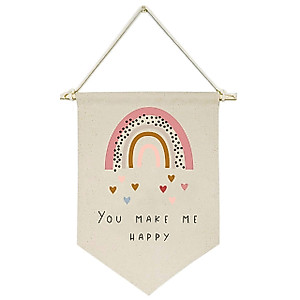 You Make Me Happy,Rainbow,Heart -Canvas Hanging Flag Banner Wall Sign Decor Gift for Baby Kids Girl Boy Nursery Teen Room Front Door