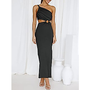 ANRABESS Women’s Summer Sexy Bodycon Maxi Gradution Dress 2023 Prom Dresses One Shoulder Sleeveless Sexy Cut Out Formal Cocktail Party Dress 765heise-L Black
