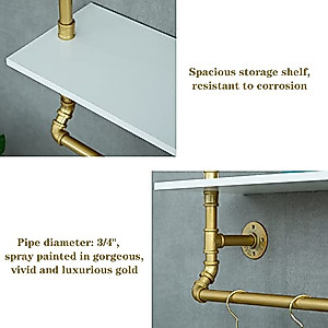 BOTAOYIYI Gold Clothing Rack, 40 inch Industrial Pipe Clothing Rack, Hanging Garment Clothes Wall Mounted with Shelves Shelving Rod White for Boutiques Retail Laundry Room Bedroom(39.4x9.8x19.7)