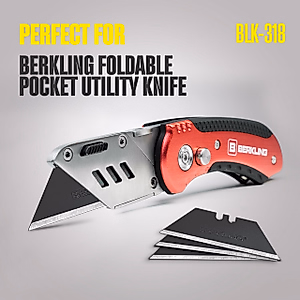 Berkling Utility Knife Blades 100 PCS With Dispenser, SK2H Laser Sharpened Hardened Black Carbon Steel, Ultra 3X Sharper, and 5X More Durable, Standard T-Shape Replacement Box Cutter Razor Blades