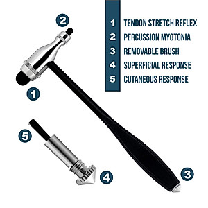 Tromner Reflex Hammer Neurological Medical Tool with Built-in Brush for Cutaneous and Superficial Responses — Light Percussion Reflex Hammer Medical Tool for Reflex Testing