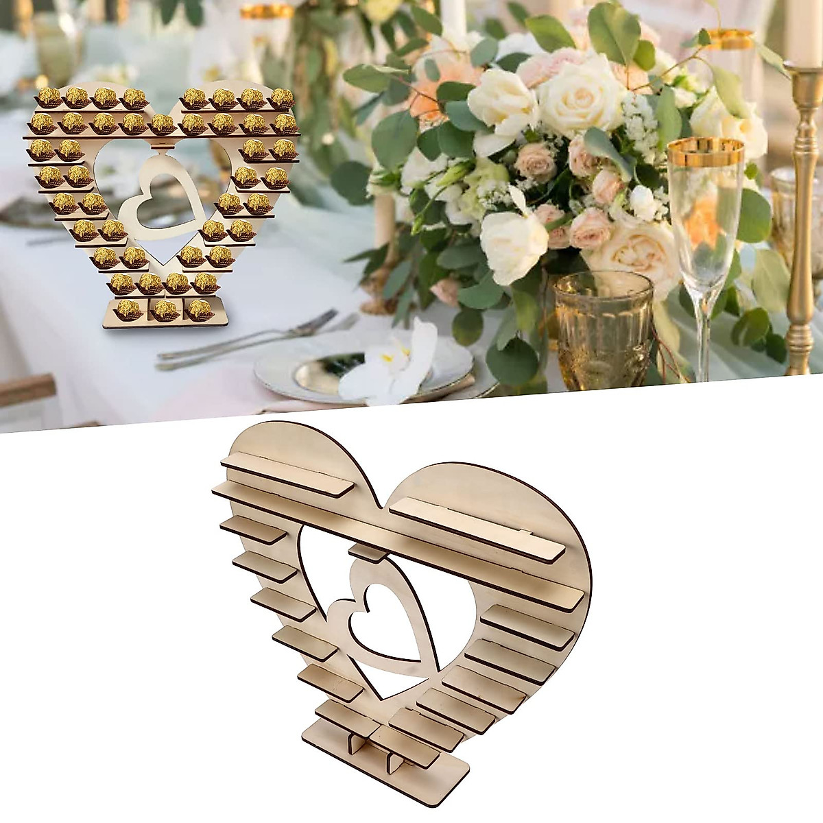 Wooden Chocolate Stand, Easy Assembly Cupcake Holder Eco Friendly Heart Shaped for Party for Wedding