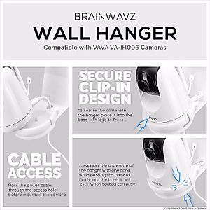 BRAINWAVZ Adheasive Wall Mount for VAVA Baby Monitor Camera (VA-IH006) Shelf - No Screws, Easy to Install, No Mess, Strong Mount Holder, White