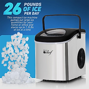 Deco Compact Countertop Ice Maker, 26LBs in 24HRs, 9 Bullet Ice Cubes Ready in 6 Minutes, Lightweight and Portable with Handle, Ice Basket, and Ice Scoop, Stainless Steel