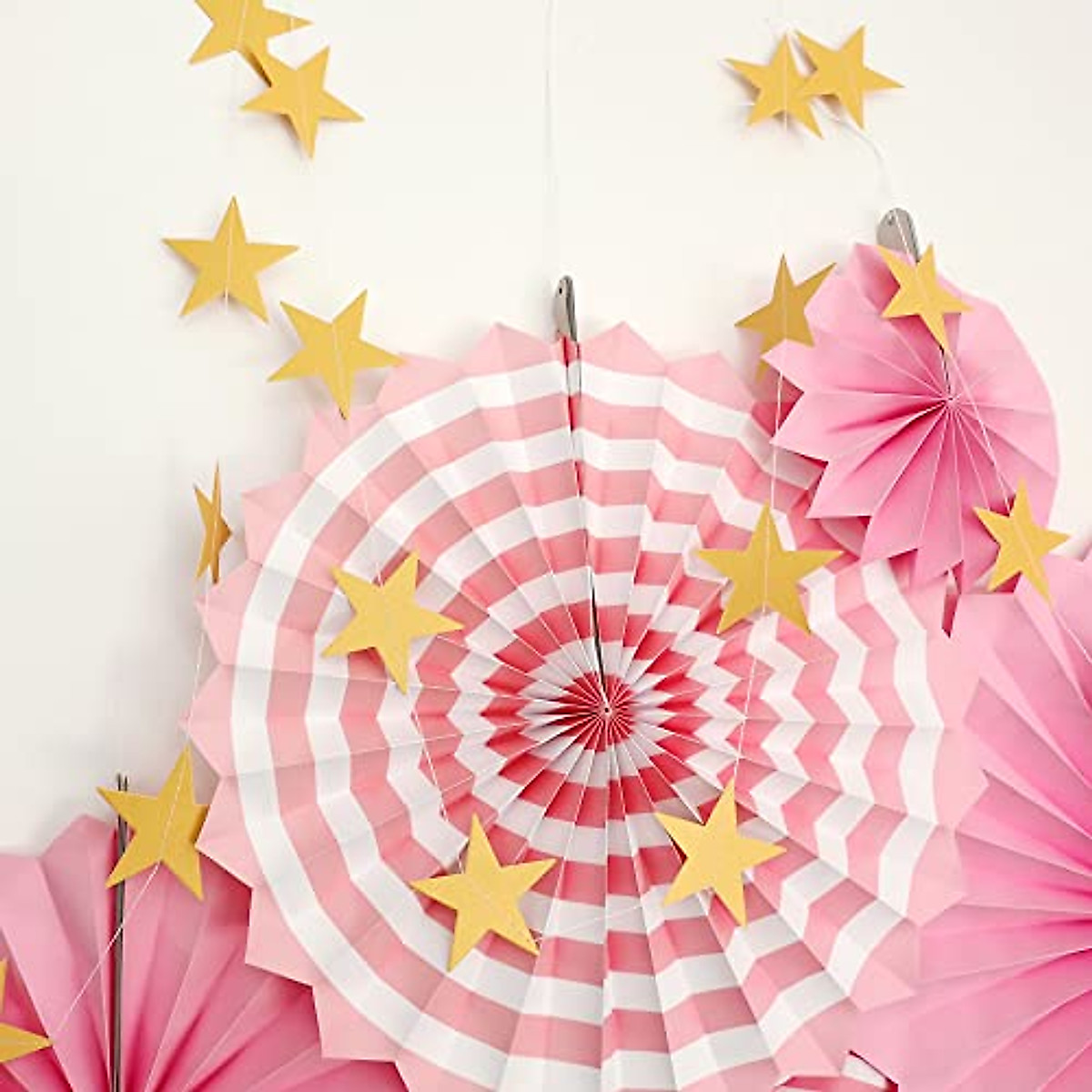Pink Birthday Party Decorations Kit Pink Paper Fan flower Star Garland Happy Birthday Banner Pink White Golden Tassels Party Decor For Girls and Women