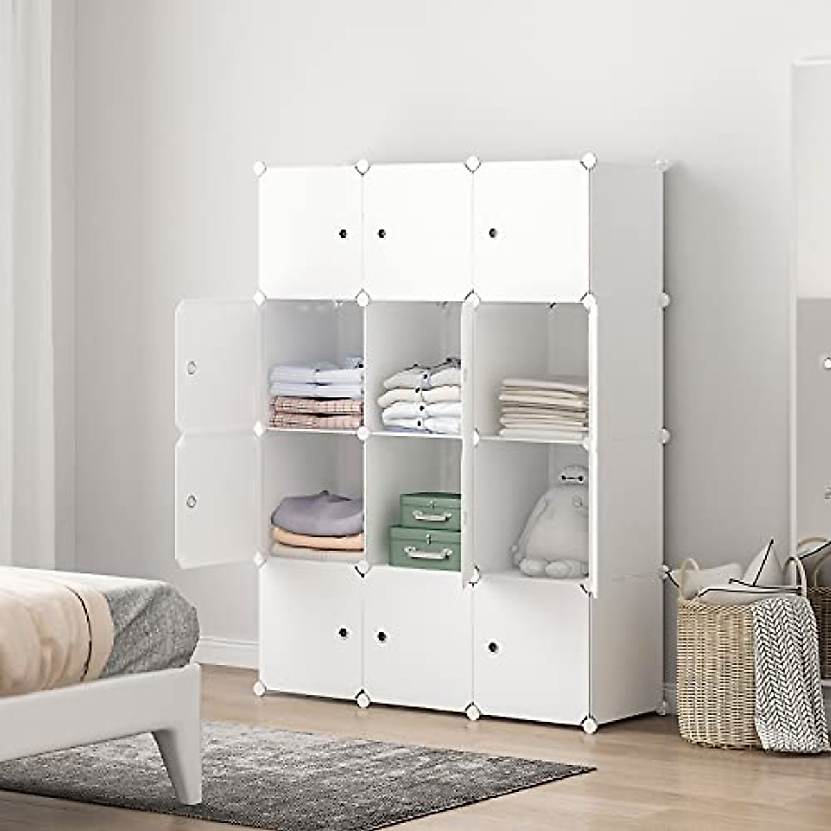 Aeitc Large Storage Cubes- 14''x 18'' (12 Cube)-Clothes , DIY , Closet Organizer with Doors, Modular Bookshelf Units, Toy Organizer, White