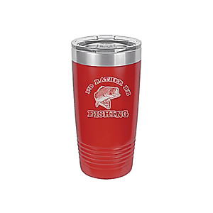 Rogue River Tactical Funny Fishing 20 Oz. Travel Tumbler Mug Cup w/Lid Vacuum Insulated Hot or Cold I'd Rather Be Fishing Bass Fishing Gift Fish (Red)