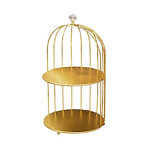 Menolana Bird Cage Dresser Organizer, Bathroom Makeup Holder, Nordic Perfume Lipstick Cosmetics Iron Storage Rack Cupcake Stand for Bathroom Countertop, gold 2 tier