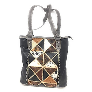 Concealed Carry Hobo Double Flat Strap Purse Southwest Cowhide & Matching Wallet (Black)