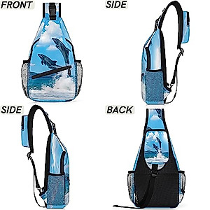 bisibuy Jumping Dolphins Sling Bag for Women Men Crossbody Sling Backpack Shoulder Bag Chest Bag Daypack for Travel Hiking Outdoor