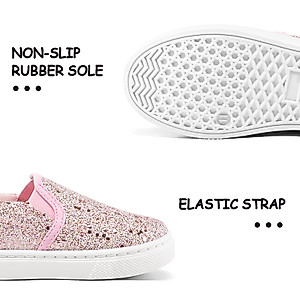 K KomForme Toddler Sneakers for Girls Boys Slip On Canvas Walking Shoes, Size 2 Big Kid, Pink Glitter
