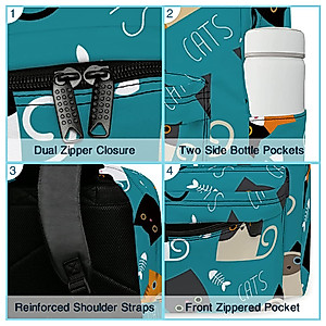 YCGRE Cat School Backpack, Lightweight Cute Kids Backpack Classic Bookbag Cool Daypack for Teen Boys Girls High School Student, 17 Inch