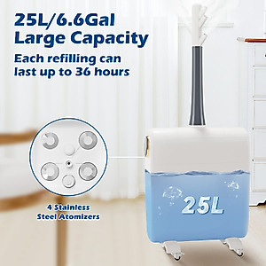 Humidifiers for Large Room Home, 6.6Gal/25L Large Humidifier Whole House Humidifier 3000 sq.ft, Cool Mist Top Fill Floor Commercial and Industrial Humidifiers, 360° Nozzle Sets, 3 Speed, Remote