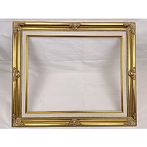 TP Picture Frame (No Glass and Backing)- Classic Gold Ornate Wood/Gesso with Linen Liner- Antique Style, Baroque, Vintage Look (16x20)