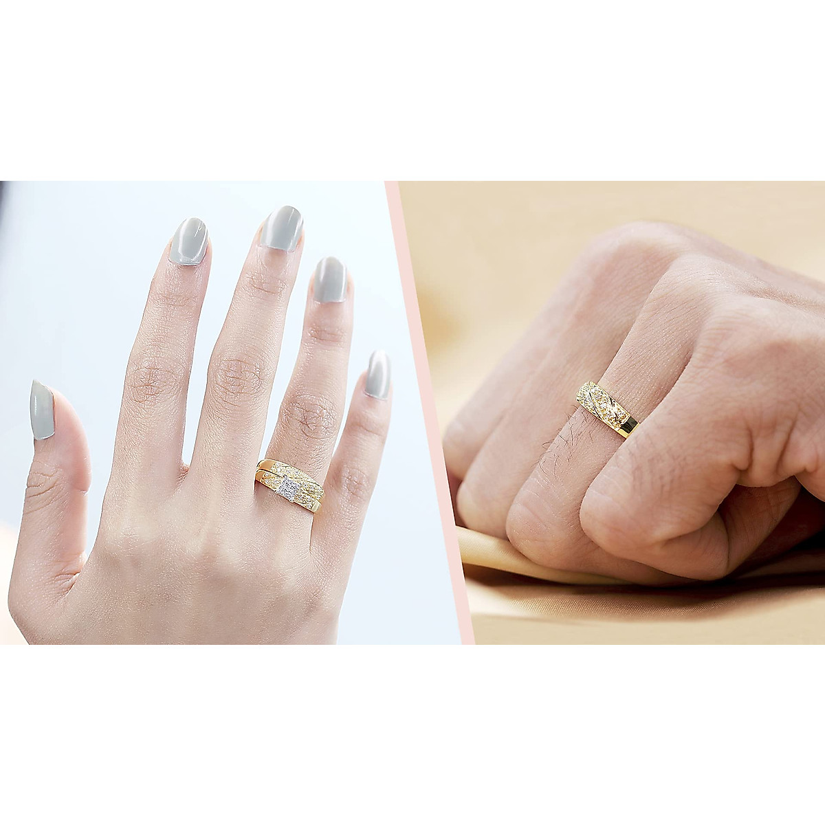 Dazzlingrock Collection 0.28 Carat Round White Diamond 9 Stone Engagement Trio Ring Set in 14K Solid Yellow Gold, W-7 and M-9.5