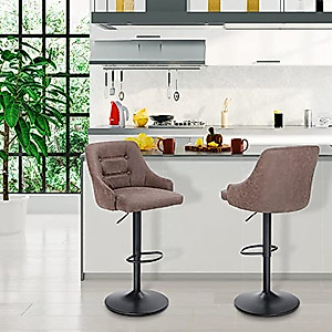 HERA'S PALACE Swivel Barstools, Counter Height Swivel Stool with Armrest and Backrest, Modern Bar Stool PU Leather Adjustable for Bar, Cafe, 300LBS Weight Capacity (Brown)