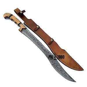 HSK-9984 Custom Handmade Spring Damascus Sword with Sheath - Viking Sword Hunting Full tang longsword for men