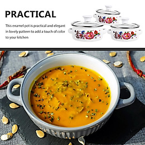 Totority Enamel Stockpot 3 Pcs Kitchen Enamel Stockpot with Lid, Retro Flower Stew Bean Cooking Pot, Vintage Thicken Soup Pot with Handles, Nonstick, Safe for Induction Cookers, Gas Stove