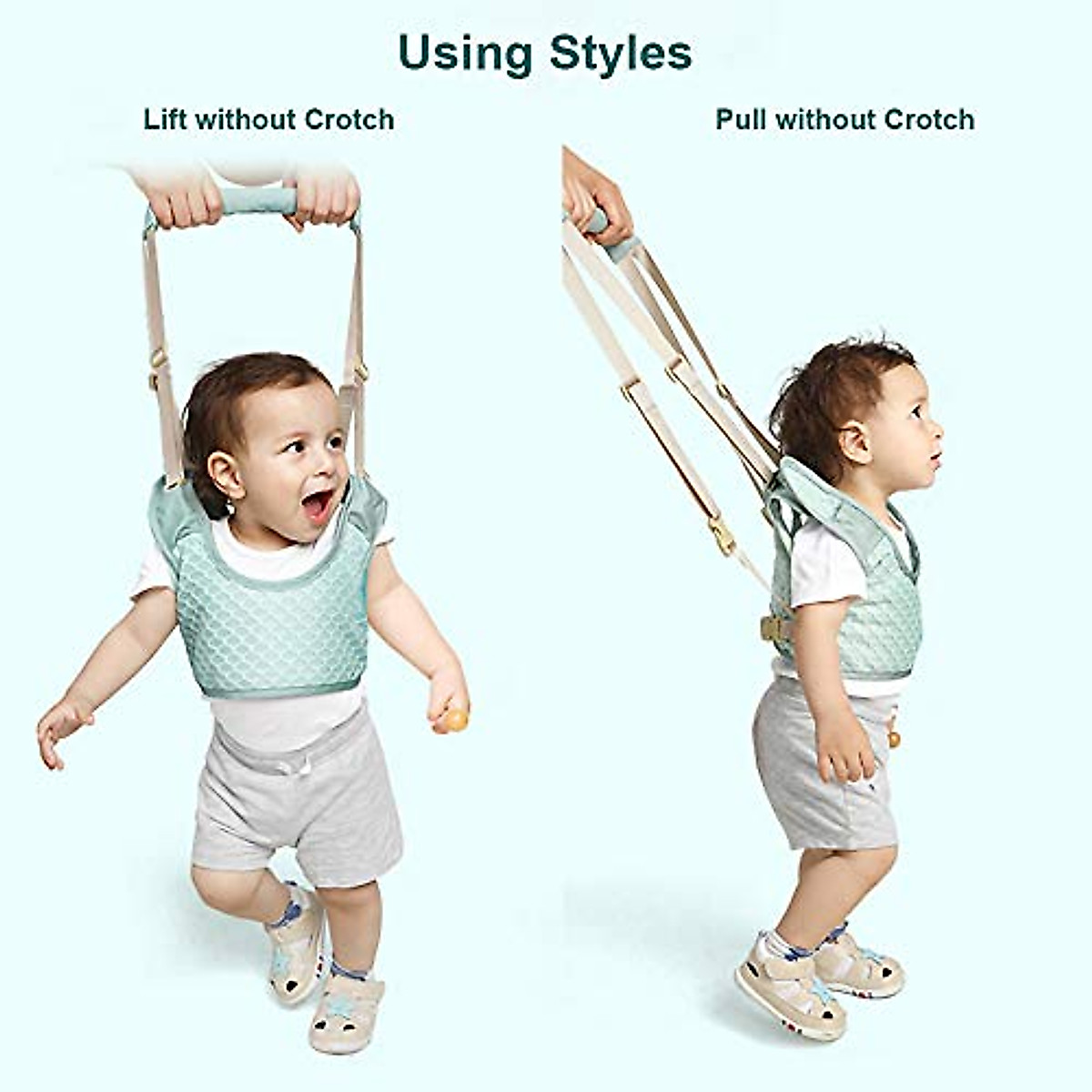 Baby Walking Harness, Baby Sit to Stand Learning Helper Mesh Breathable Adjustable with Detachable Crotch Safety Hand-held Assistant Lifting & Pulling for Toddlers Infant Kids (Green)
