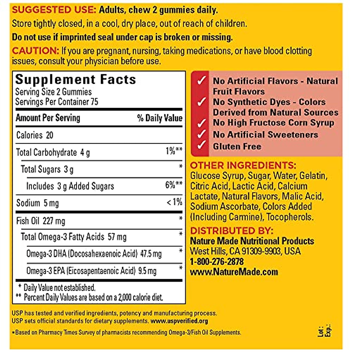 Nature Made Fish Oil Gummies, Omega 3 Fish Oil Supplements, Healthy Heart Support, 150 Gummies, 75 Day Supply