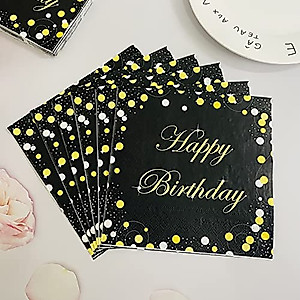 32pcs Gold Happy Birthday Napkins Cocktail Paper Happy Birthday Birthday Disposable Paper Napkins 6.5x6.5 Inches Folded