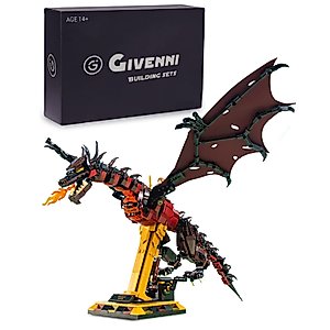 Givenni Fire Dragon Building Set with Display Stand - Smaug 1359 PCS Construction Building Bricks Model for Teen and Adults（New 2024）