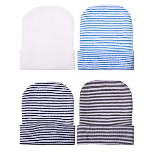 Geyoga Newborn Baby Boy Hat Newborn Beanie Stripes Hat Toddler Soft Caps Infant Cotton Knit Caps for Baby Boys 0-6 Months(Cute Colors,4 Pieces)