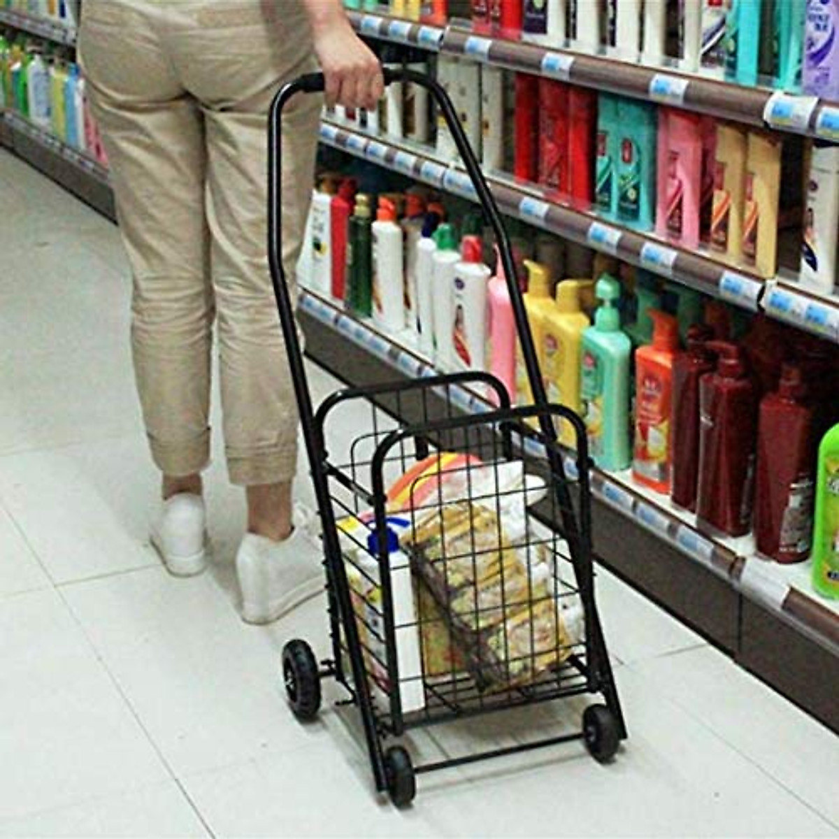 FLOYINM Folding Shopping Cart, Stair Climbing Cart Trolly Grocery Laundry Utility Cart with Wheel Removable Waterproof Canvas Bag (Color : D)