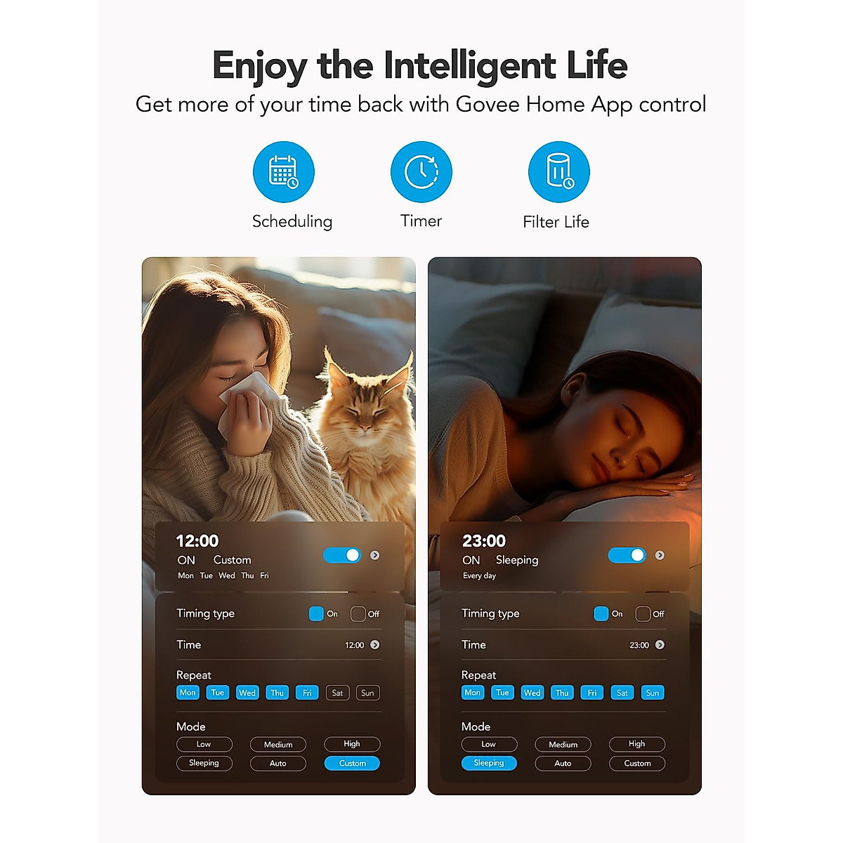 Govee Air Purifiers Pro for Home Large Room up to 1837ft² with PM2.5 Sensor, WiFi Smart Home Air Purifier Large Room, H13 True Hepa Air Purifier for Smoke, Pet Hair, Odors, 24dB Air Cleaner, Auto Mode