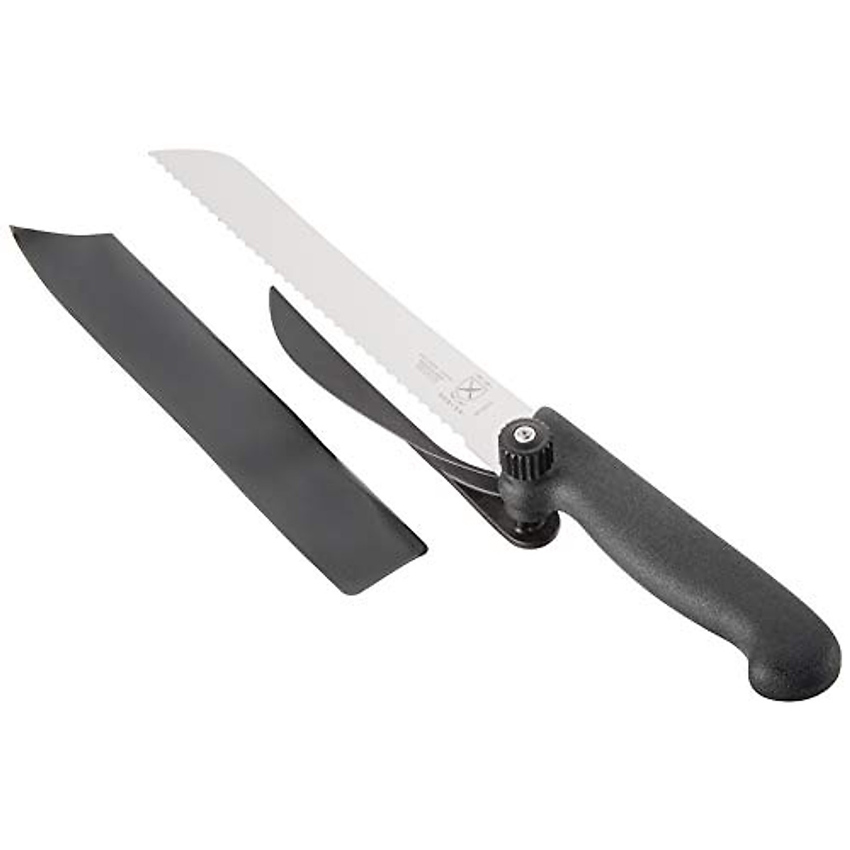 Mercer Culinary MercerSlice Right Handed Serrated Knife with Adjustable Slicing Guide, Black, 8-1/4 Inch