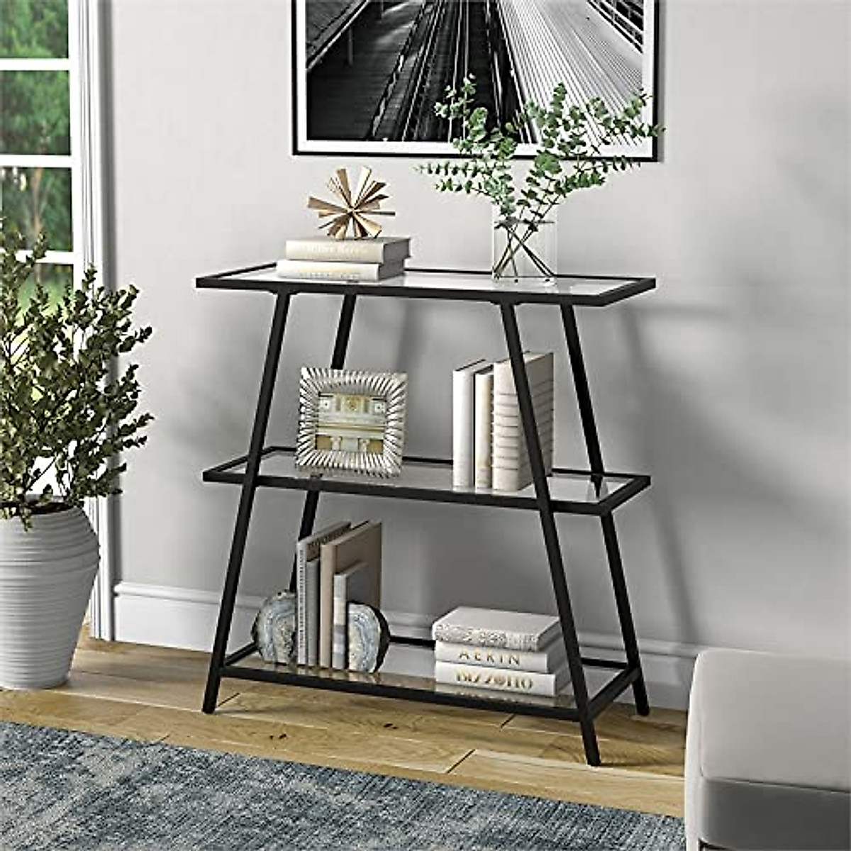 Yair 36'' Tall Rectangular Bookcase in Blackened Bronze