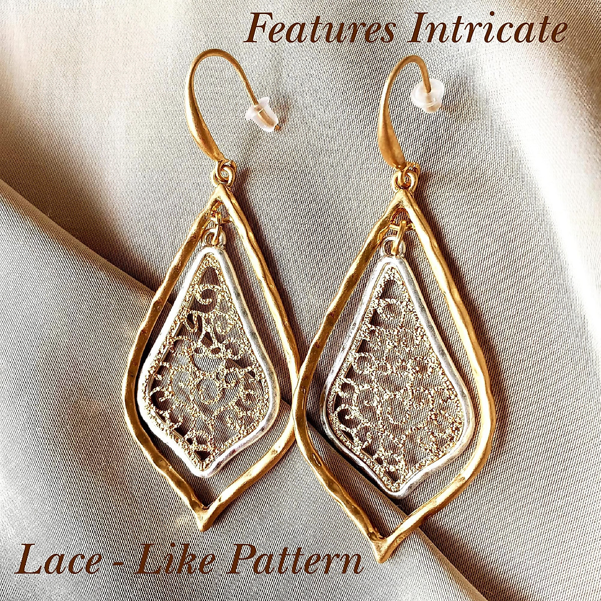ALLISON ROSE ATELIER – Boho Filigree Two-Tone Dangle Earrings - Exquisite Handcrafted Jewelry for Boho Chic Style - Large Two Tone Worn Gold and Silver Plated Earring Set
