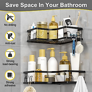 Manalete Corner Shower Caddy, 2 Pack Adhesive Bathroom Shower Organizer, No Drilling Black Shower Shelf for Inside Shower, Corner Shower Storage Rack Shampoo Holder Organizer