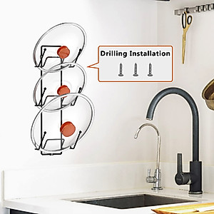 VZINO 2 Pack Pot Lid Organizer Rack for Cabinet Door/Wall, No Drilling Adhesive Wall/Door Mounted Pot and Pan Lid Holder, Metal with Powder Coating, Black