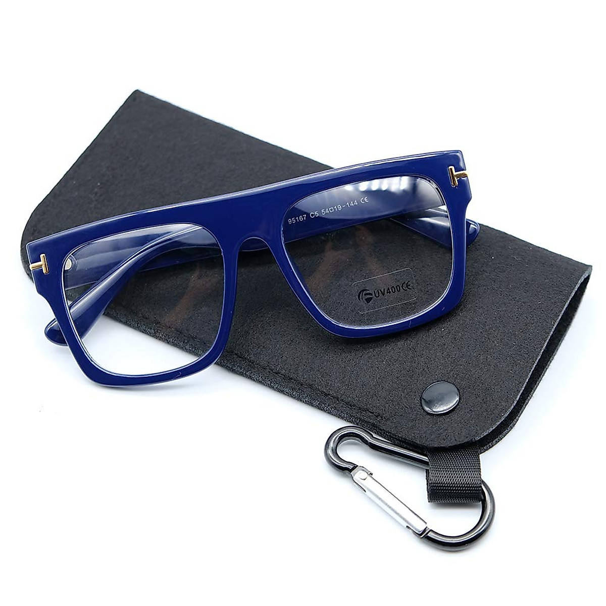 Unisex Stylish Square Non-prescription Eyeglasses Glasses Flat Top Big Eyeglass Frames Large lens Clear Lens Eyewear (Blue)