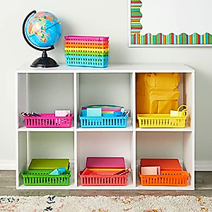 12-Pack Small Pencil Holder Trays, Elementary Teacher Supplies for Classroom Must Haves, Caddy, Plastic Organizer Baskets for Office Storage, Organization, Decorations (Rainbow, 10.0x2.9x2.4 in)
