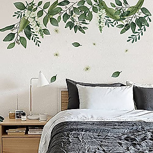 Hanging Green Vine Wall Decals, IVIOOO Eucalyptus Leaves Plants Wall Stickers for Kid Bedroom, Creative Removable Peel and Stick Wall Sticker Art Murals Living Room Sofa TV Background Wall Art Decor