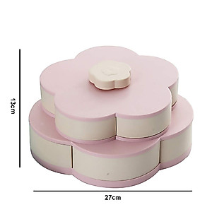 Double Layer Candy and Nut Serving Container, Petal-Shaped Rotating Snack Serving Tray 10 Variety Mixed Nut Assortment Tray, Food Storage Organizer, Divided Snack Platter(Pink)
