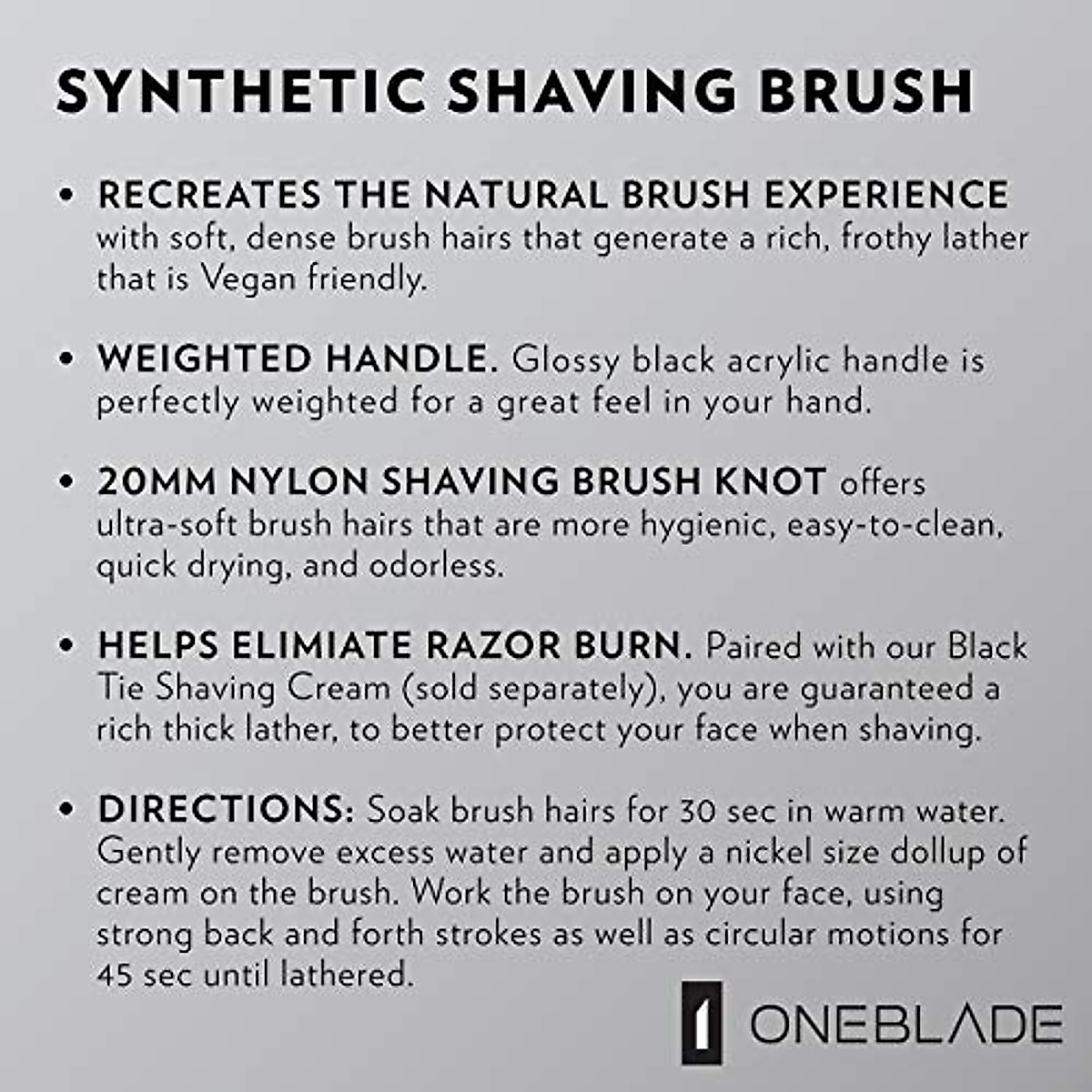 OneBlade Premium Synthetic Ultra Soft Shaving Cream Brush for Men - 20mm Knot