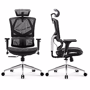 SIHOO Ergonomic Office Chair - High Back Desk Chair with Lumbar Support, 3D Armrest and Adjustable Height Backrest Thick Seat Cushion Breathable Mesh Computer Chair (Black)