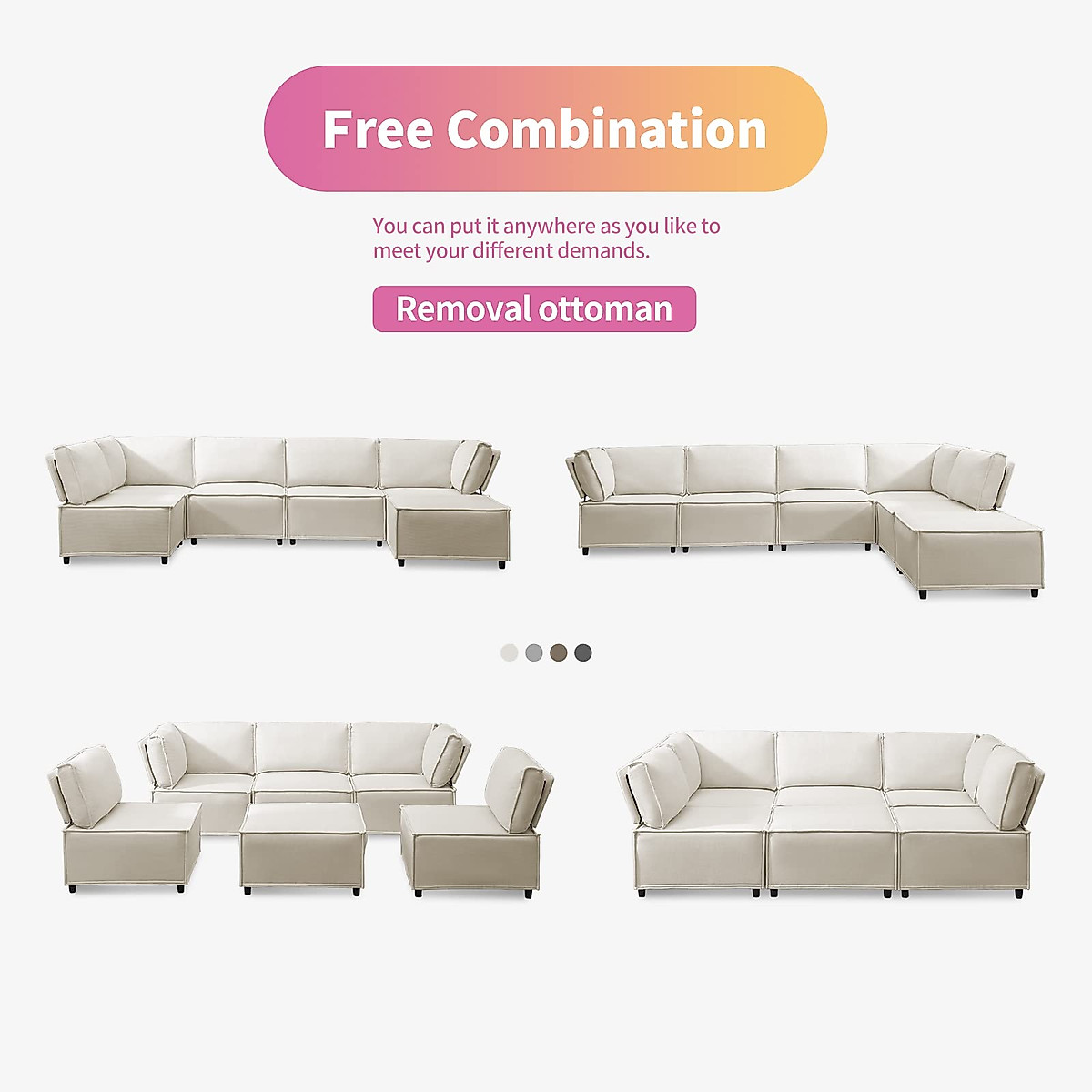 Mixoy Convertible Sectional Sofa, U/L Shaped Modular Couch with Ottoman, Sleeper Sofa & Oversized Couch for Living Room, Apartment - Beige